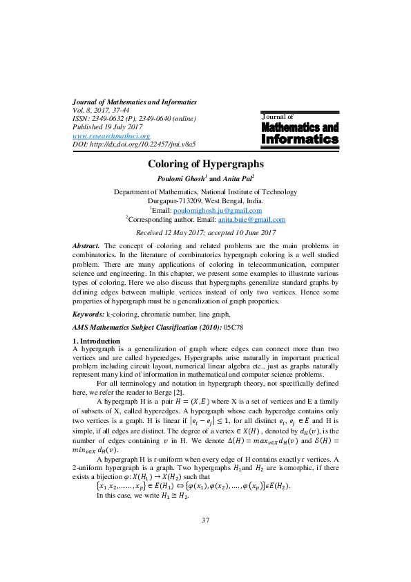 (PDF) Coloring of Hypergraphs
