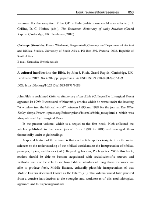 (PDF) A cultural handbook to the Bible, by John J. Pilch, Grand Rapids ...