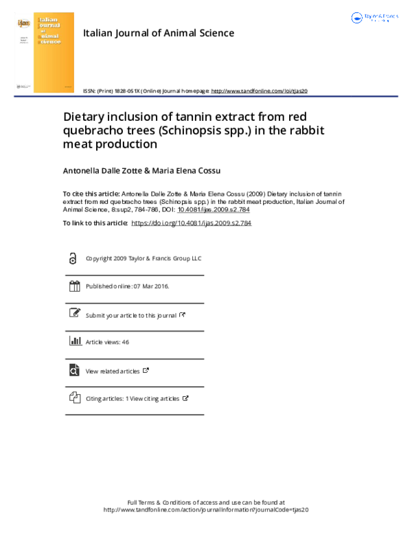 (PDF) Dietary inclusion of tannin extract from red quebracho trees ...