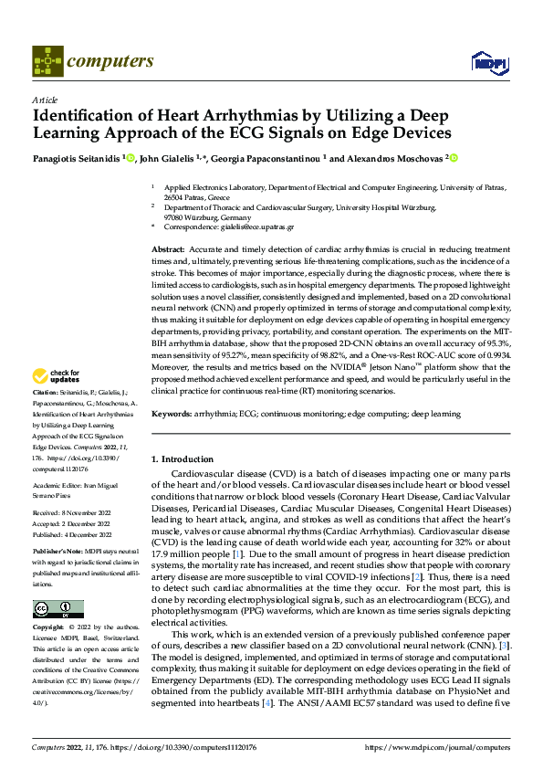 Pdf Identification Of Heart Arrhythmias By Utilizing A Deep Learning Approach Of The Ecg