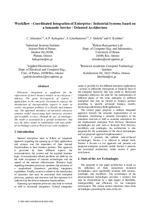 Pdf Workflow Coordinated Integration Of Enterprise Industrial Systems Based On A Semantic