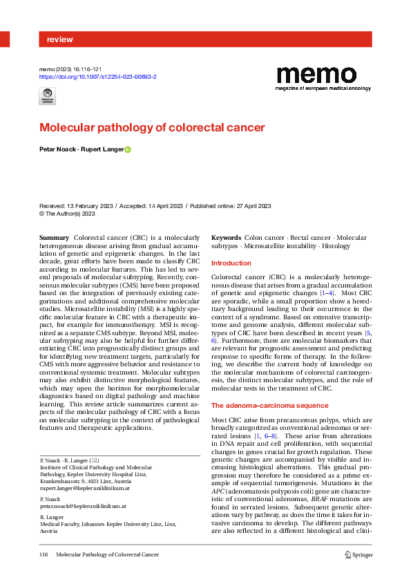 (PDF) Molecular pathology of colorectal cancer