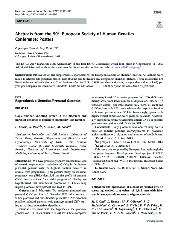 (PDF) Abstracts from the 50th European Society of Human Genetics ...