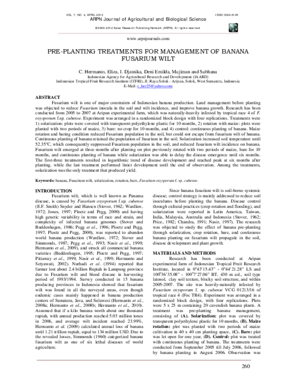 (PDF) Pre-Planting Treatments for Management of Banana Fusarium Wilt