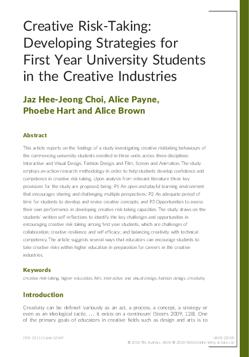(PDF) Creative Risk-Taking: Developing Strategies for First Year ...