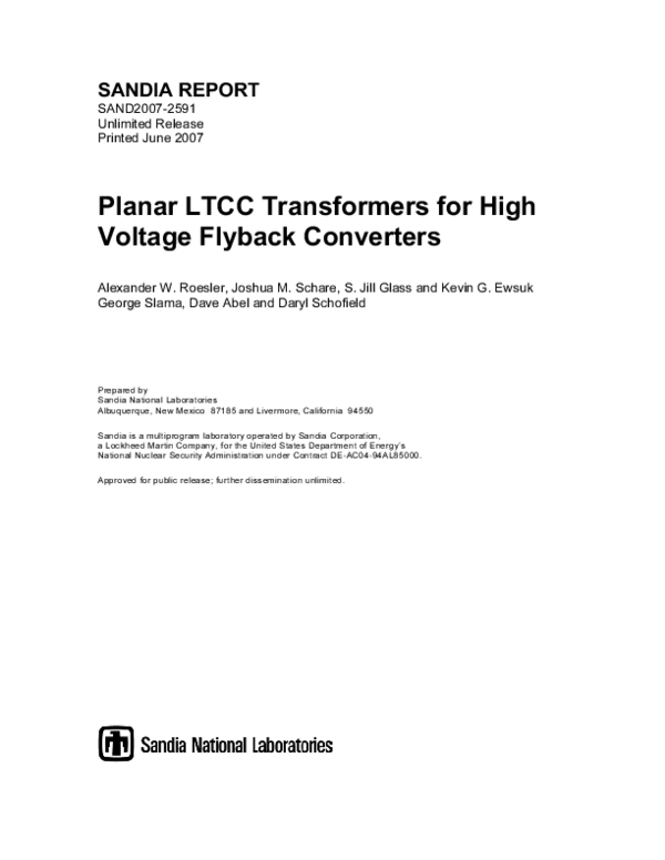 (PDF) Planar LTCC Transformers for High-Voltage Flyback Converters