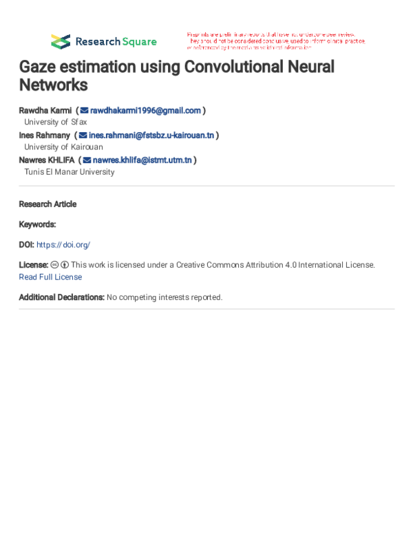 (PDF) Gaze estimation using Convolutional Neural Networks (PDF) Gaze estimation using Convolutional Neural Networks