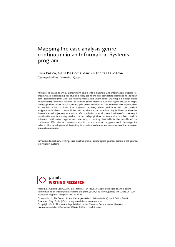 (PDF) Mapping the case analysis genre continuum in an information systems program