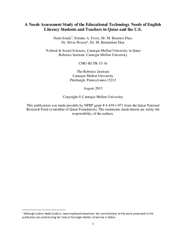 (PDF) A Needs Assessment Study of the Educational Technology Needs of English Literacy Students ...