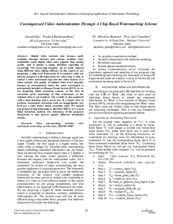 Pdf Uncompressed Video Authentication Through A Chip Based
