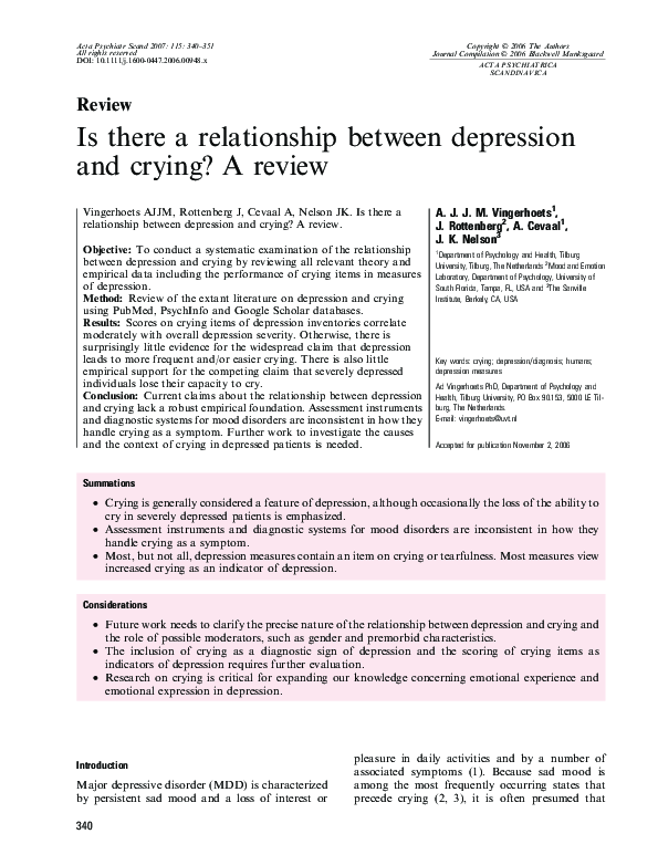 (PDF) Is there a relationship between depression and crying? A review