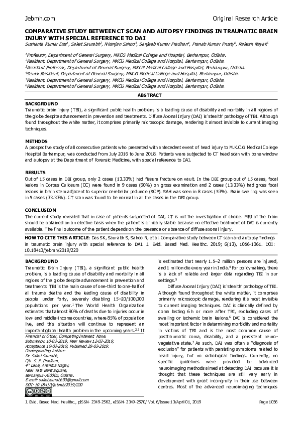 (PDF) Comparative Study Between CT Scan and Autopsy Findings in ...