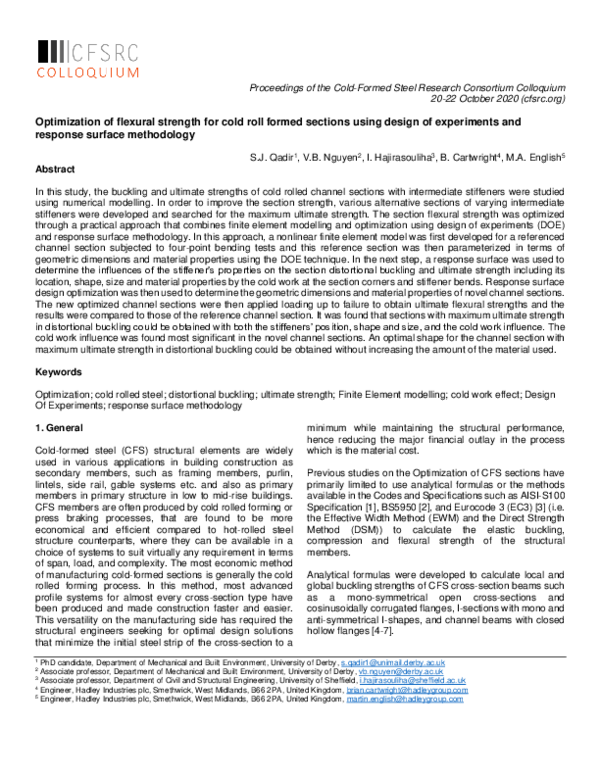 (PDF) Optimization of flexural strength for cold roll formed sections using design of ...