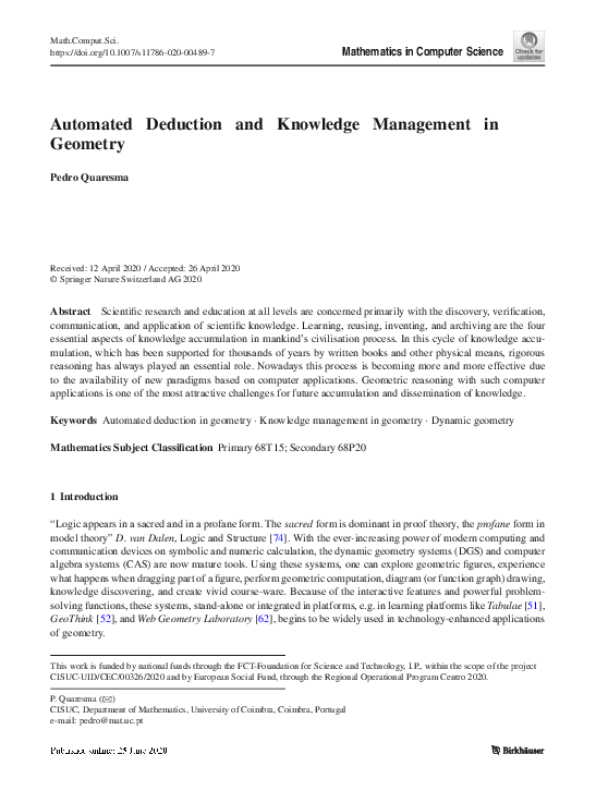 Pdf Automated Deduction And Knowledge Management In Geometry