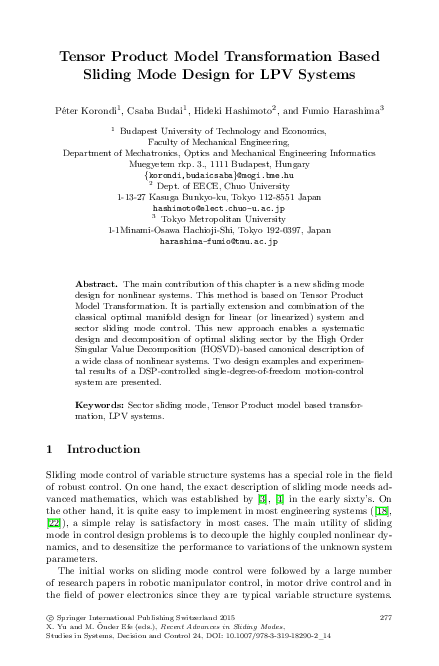 (PDF) Tensor Product Model Transformation Based Sliding Mode Design for LPV Systems