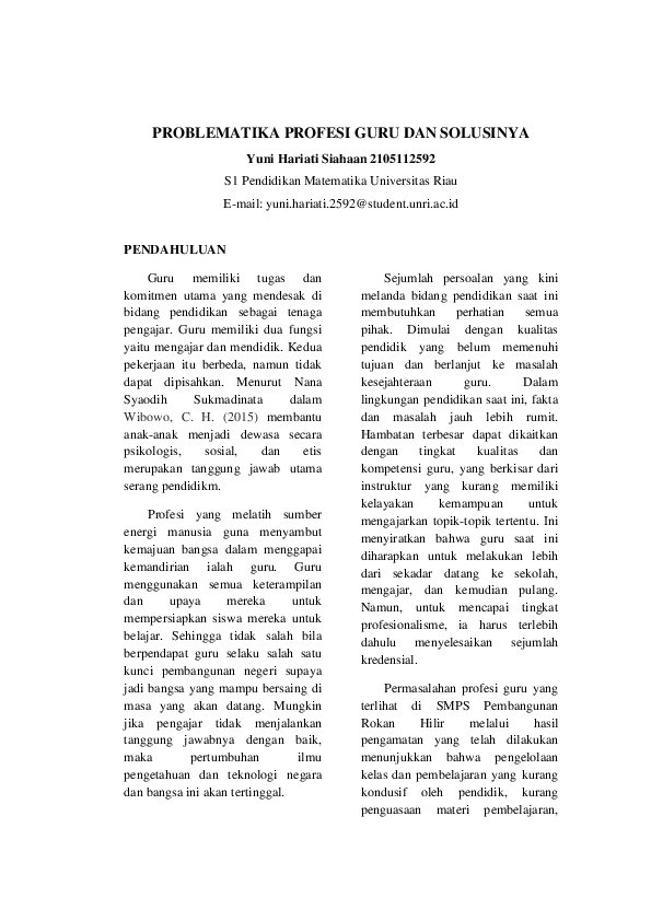 (PDF) PROBLEMATIKA PROFESI GURU DAN SOLUSINYA
