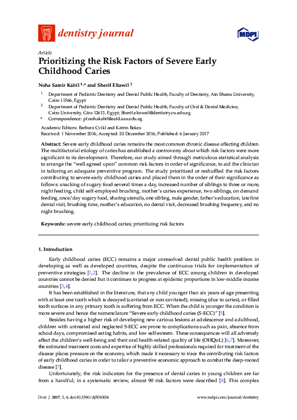 (PDF) Prioritizing the Risk Factors of Severe Early Childhood Caries