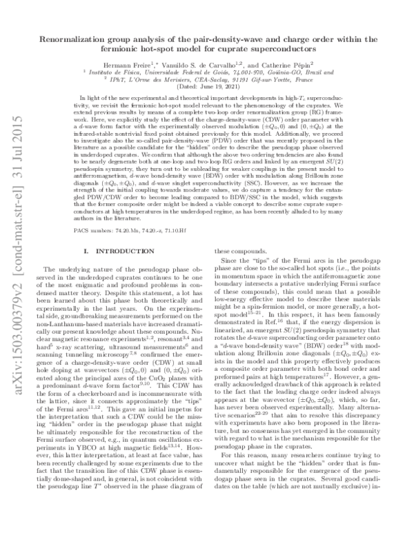 (PDF) Renormalization Group Analysis of PDW/CDW in Cuprates