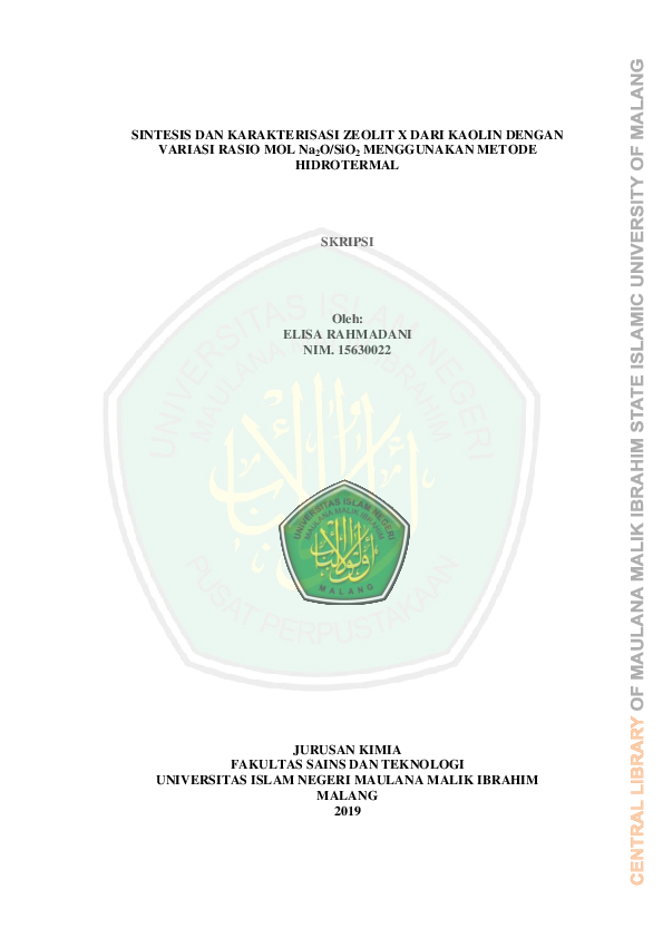 (PDF) Sintesis dan karakterisasi zeolit X dari kaolin dengan variasi ...