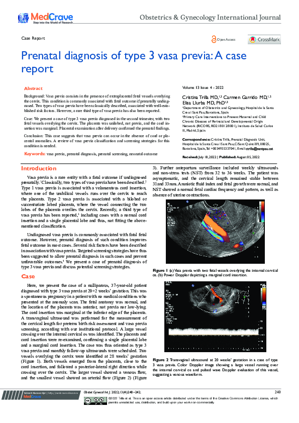 (PDF) Prenatal diagnosis of type 3 vasa previa: A case report
