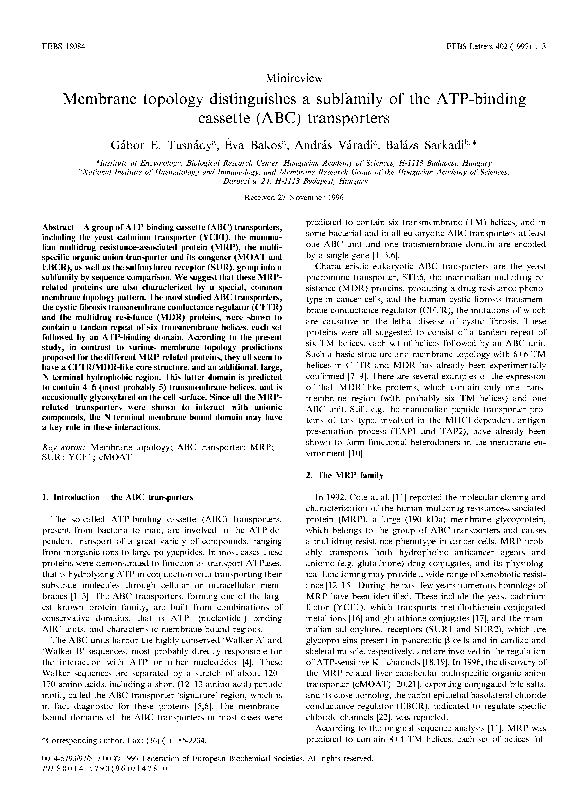 (PDF) Membrane topology distinguishes a subfamily of the ATP-binding cassette (ABC) transporters