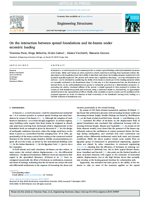 (PDF) On the interaction between spread foundations and tie-beams under eccentric loading
