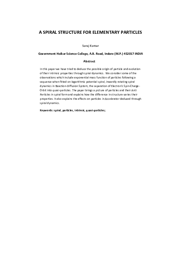 (PDF) A Spiral Structure for Elementary Particles | Suraj Kumar ...