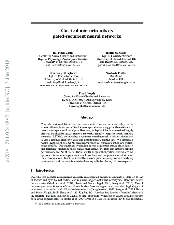 (PDF) Cortical microcircuits as gated-recurrent neural networks