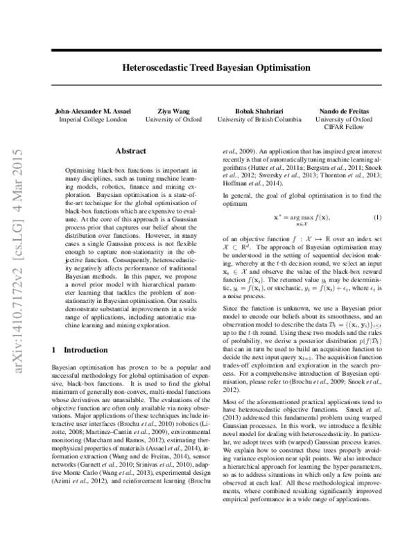(PDF) Heteroscedastic Treed Bayesian Optimisation | Yannis Assael - Academia.edu