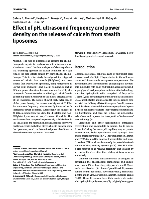 (PDF) Effect of pH, ultrasound frequency and power density on the ...