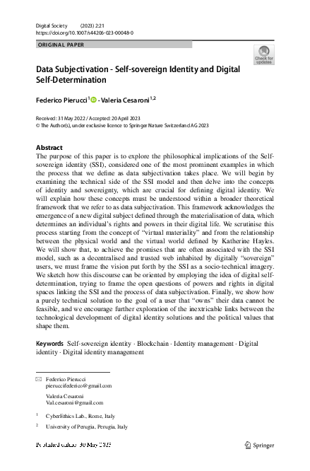 (PDF) Data Subjectivation -Self-sovereign Identity and Digital Self ...