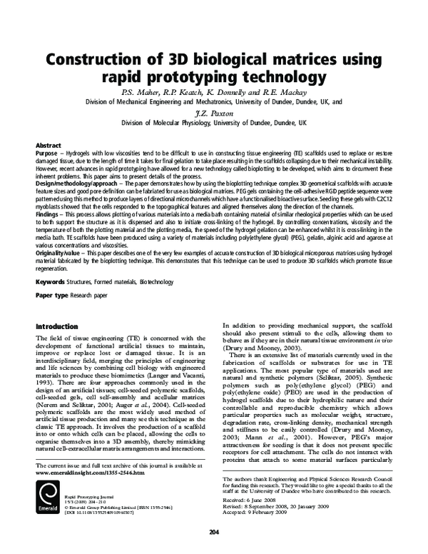 (PDF) Construction of 3D biological matrices using rapid prototyping ...