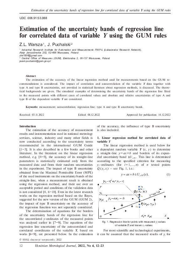 (PDF) Estimation of the uncertainty bands of regression line for correlated data of variable Y ...