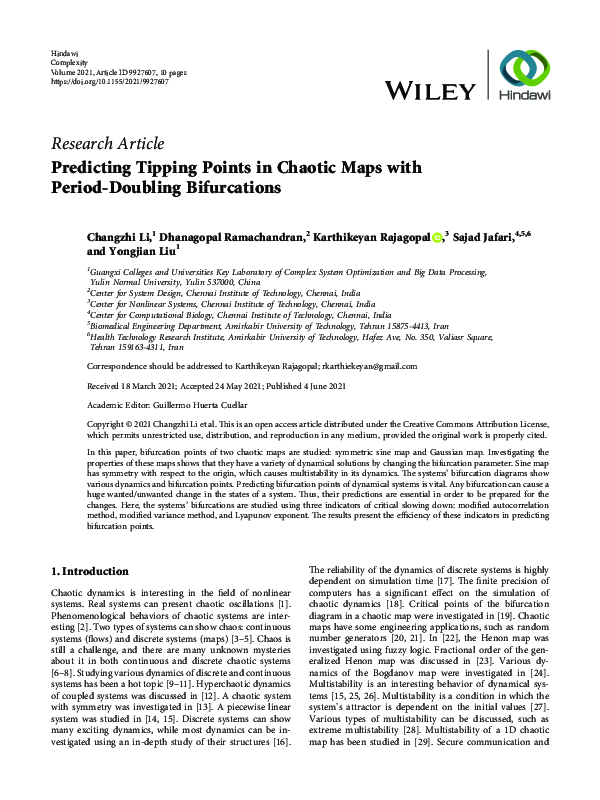 (PDF) Predicting Tipping Points in Chaotic Maps with Period-Doubling Bifurcations