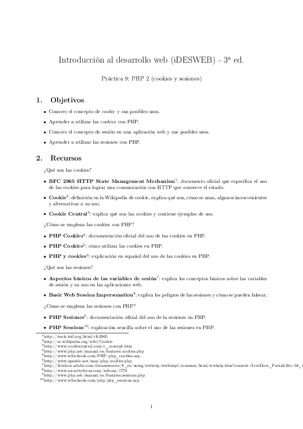 (PDF) iDESWEB (3ª ed.): Práctica 9: PHP 2 (cookies y sesiones) | Sergio Luján-Mora - Academia.edu