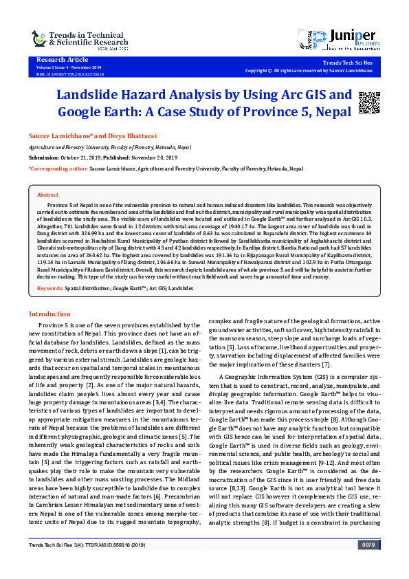 (PDF) Landslide Hazard Analysis by Using Arc GIS and Google Earth: A Case Study of Province 5, Nepal