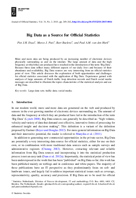 (PDF) Big Data as a Source for Official Statistics