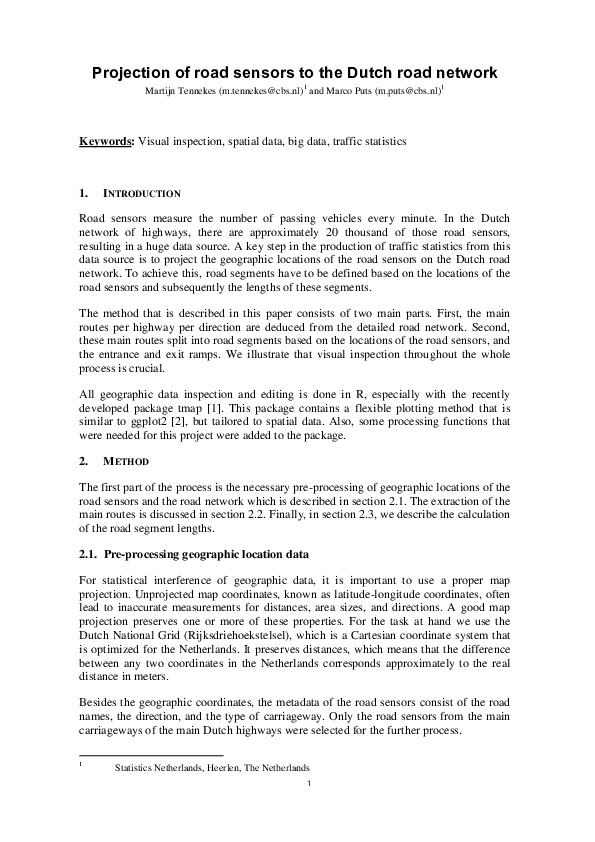 (PDF) Projection of road sensors to the Dutch road network