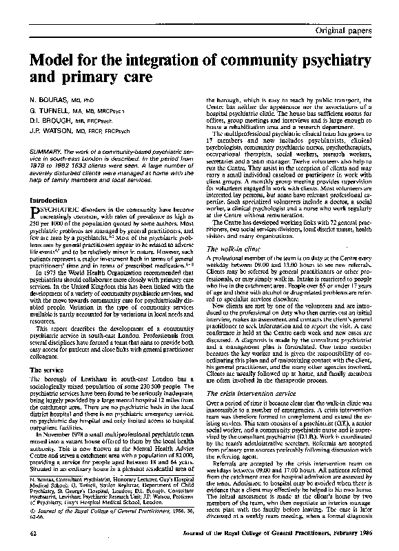 (PDF) Model for the integration of community psychiatry and primary care