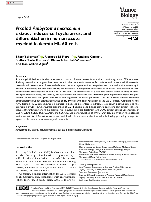 (PDF) Axolotl Ambystoma mexicanum extract induces cell cycle arrest and ...