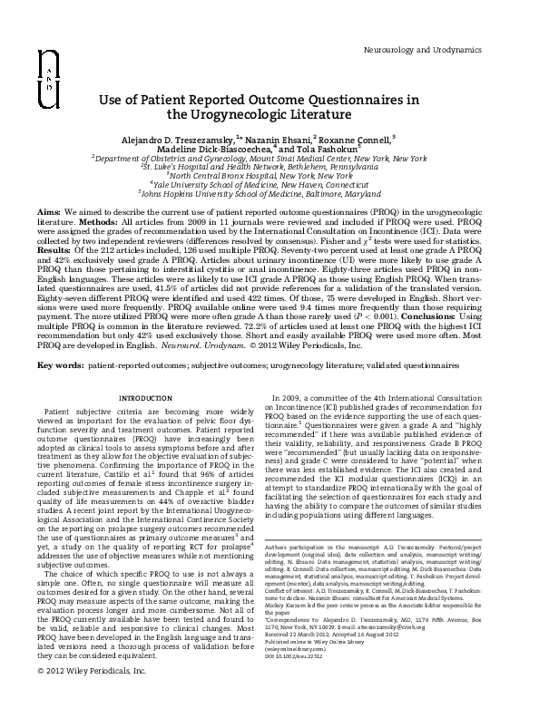 (PDF) Use of patient reported outcome questionnaires in the ...