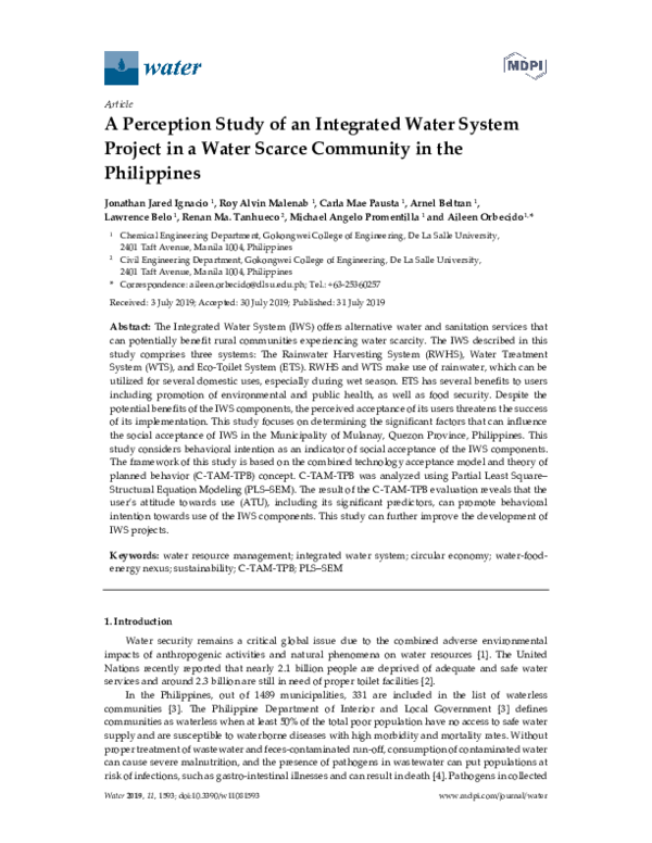 (PDF) A Perception Study of an Integrated Water System Project in a ...