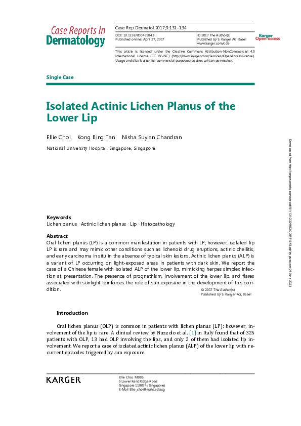 (PDF) Isolated Actinic Lichen Planus of the Lower Lip