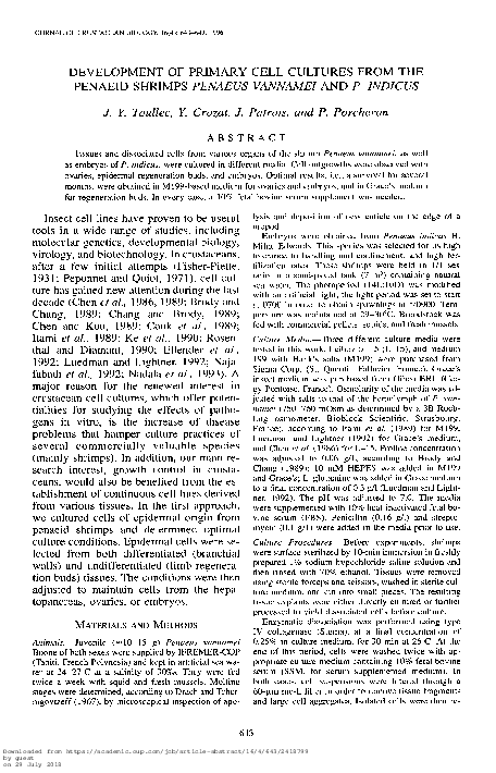(PDF) Development of Primary Cell Cultures from the Penaeid Shrimps ...