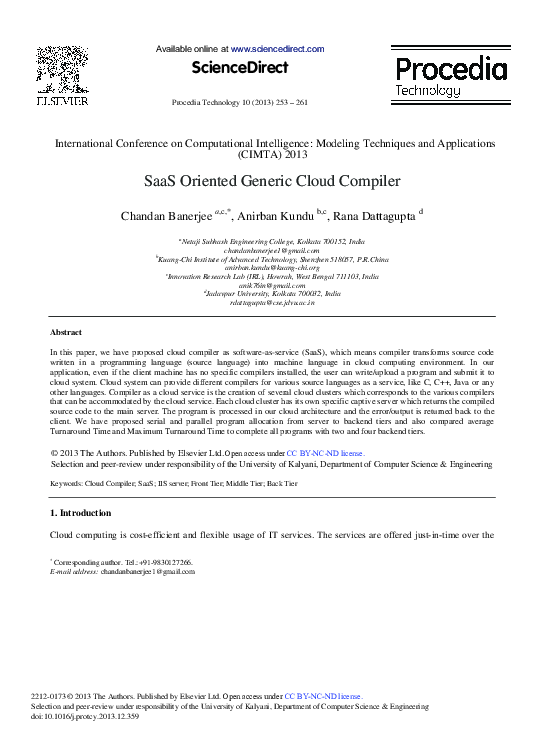 (PDF) SaaS Oriented Generic Cloud Compiler