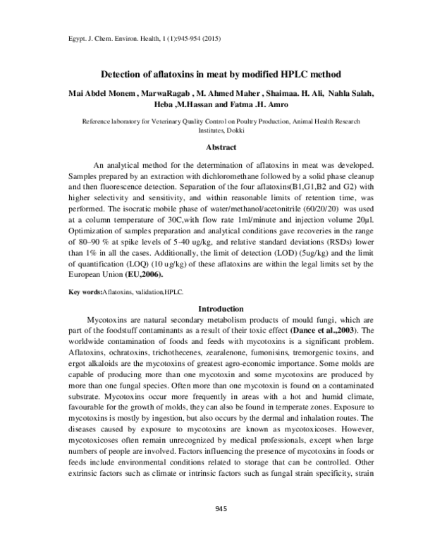 (PDF) Detection of aflatoxins in meat by modified HPLC method