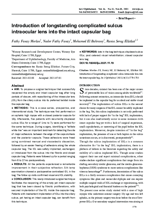 (PDF) Introduction of longstanding complicated sulcus intraocular lens ...