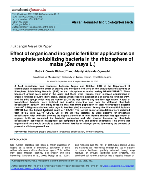 (PDF) Effect of Organic and Inorganic Fertilizer Application on Maize Fodder Production