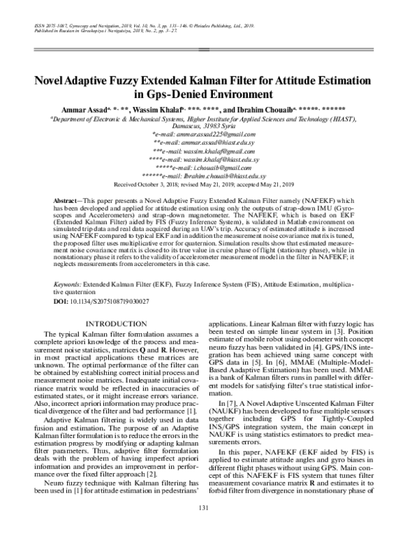 Pdf Novel Adaptive Fuzzy Extended Kalman Filter For Attitude