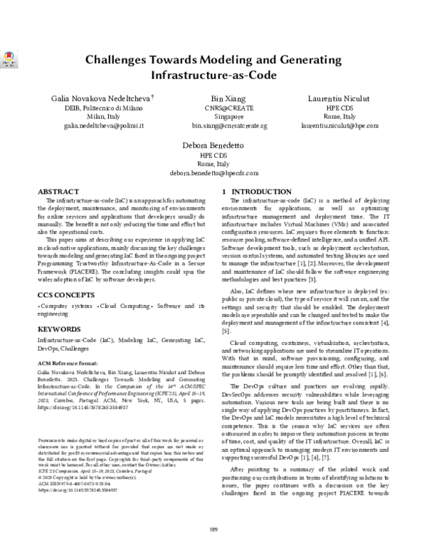 (PDF) Challenges Towards Modeling and Generating Infrastructure-as-Code